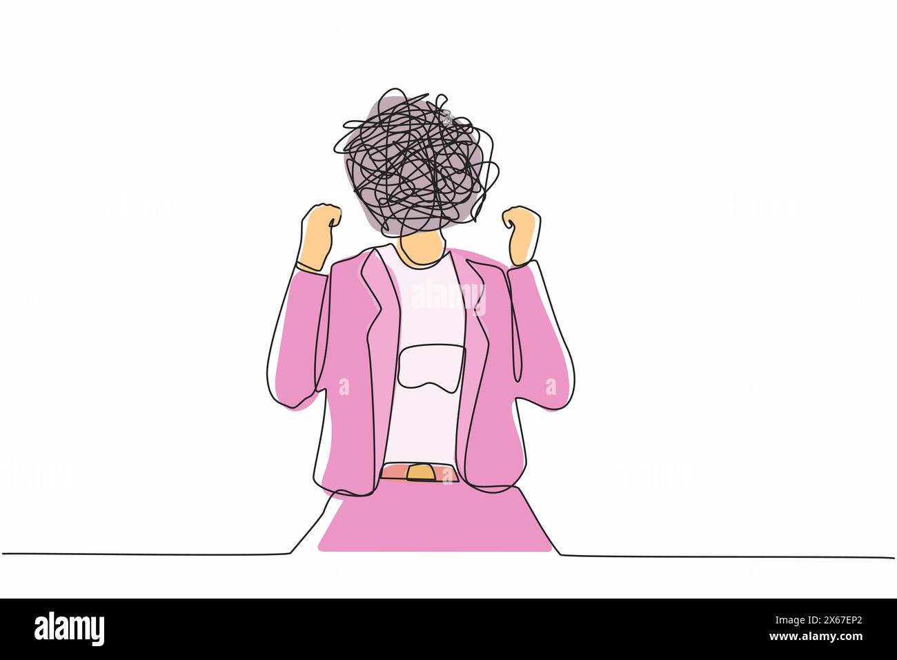 Continuous one line drawing businesswoman with round scribbles instead ...