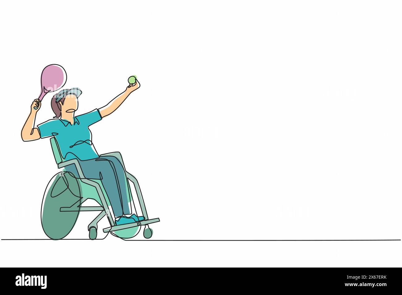 Continuous one line drawing female athlete with disability playing ...