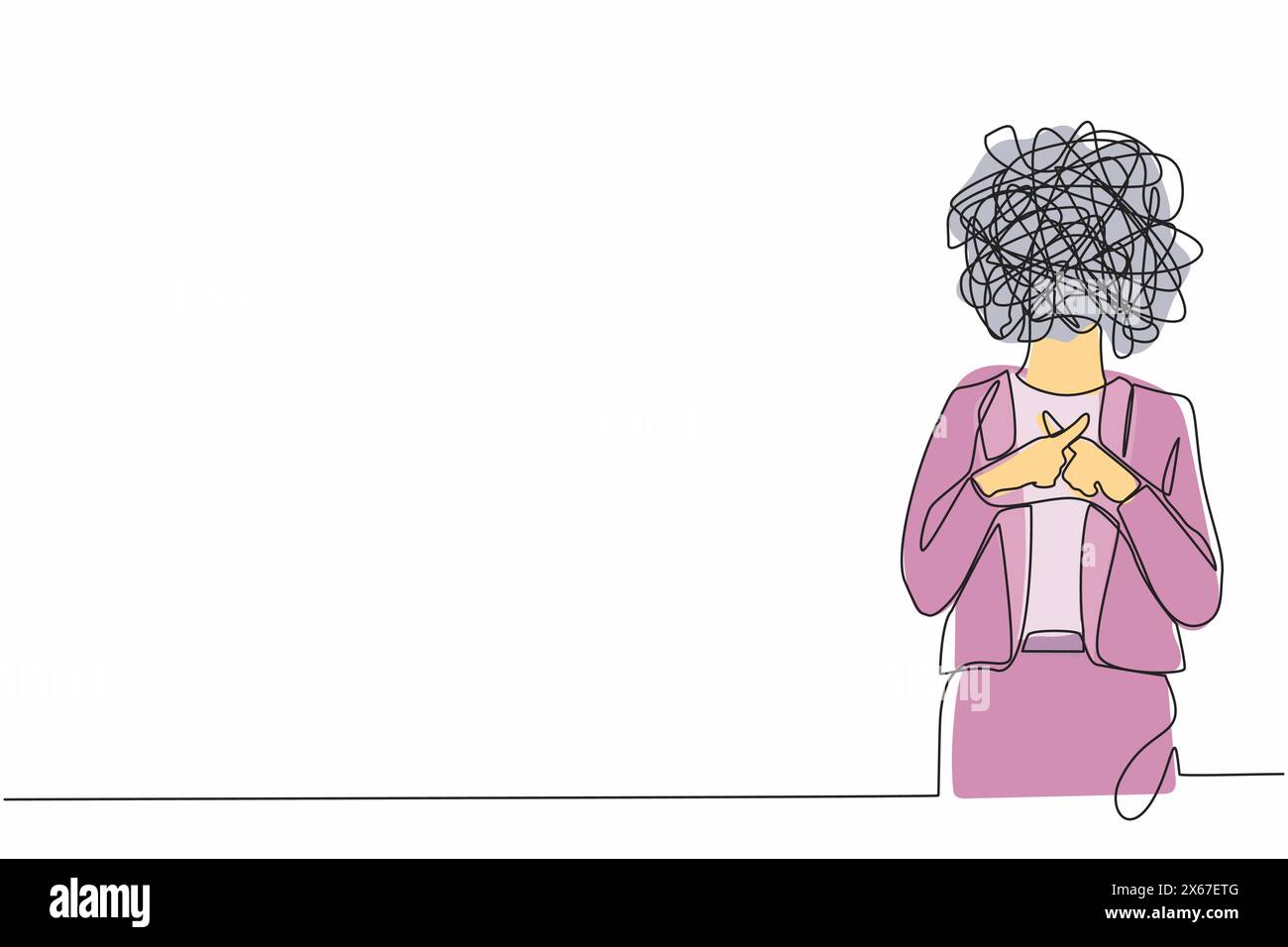 Single one line drawing businesswoman with round scribbles instead of ...