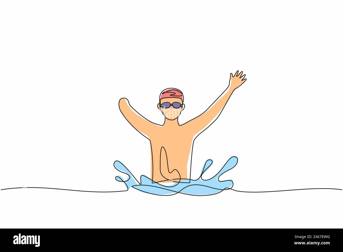 Single one line drawing swimming person with disability athlete playing ...