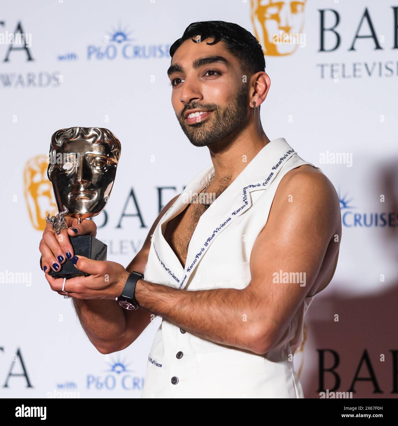 London, UK. 12th May, 2024. Mawaan Rizwan poses with the BAFTA for Male Comedy Performance ...