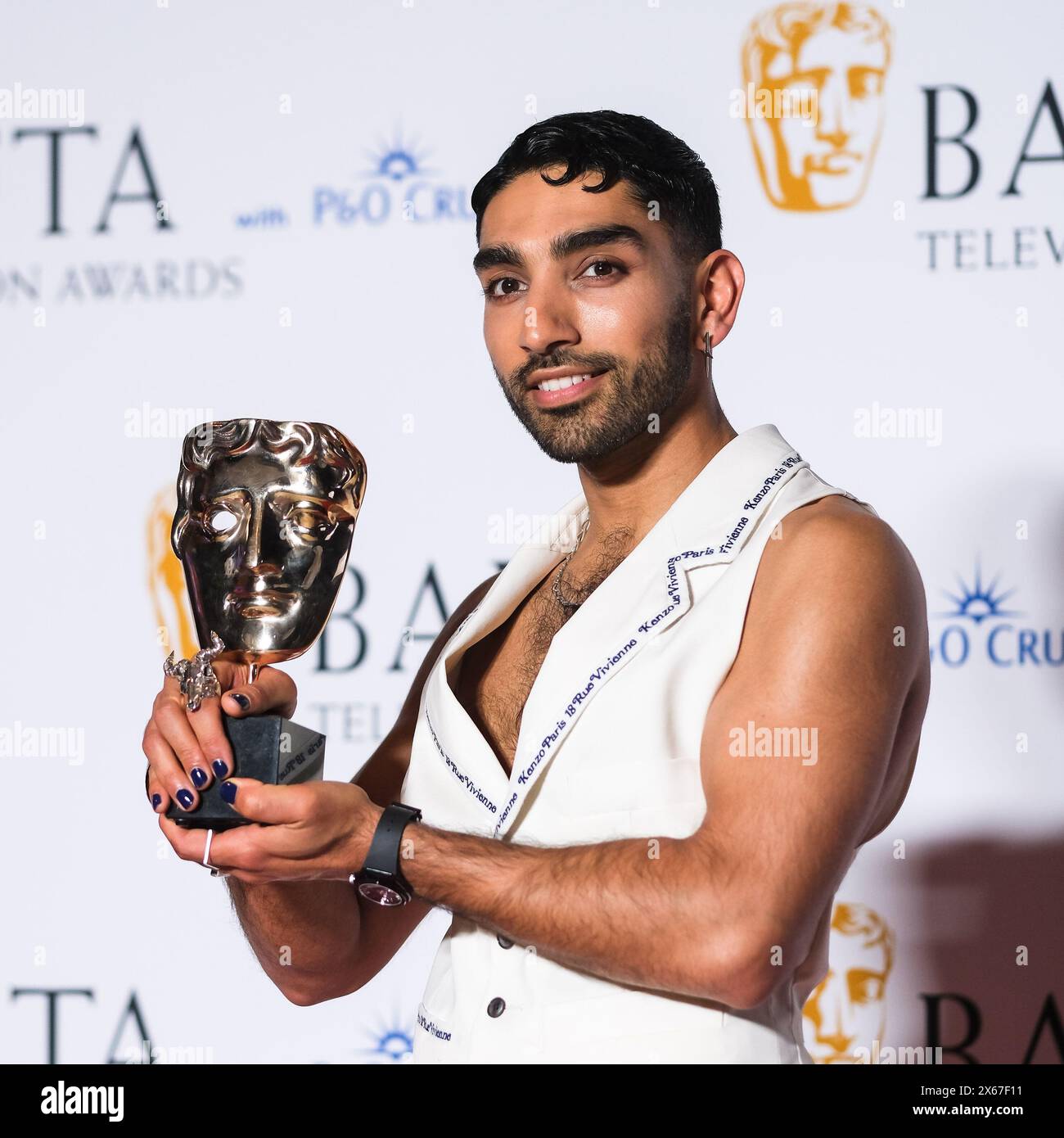 London, UK. 12th May, 2024. Mawaan Rizwan poses with the BAFTA for Male Comedy Performance ...