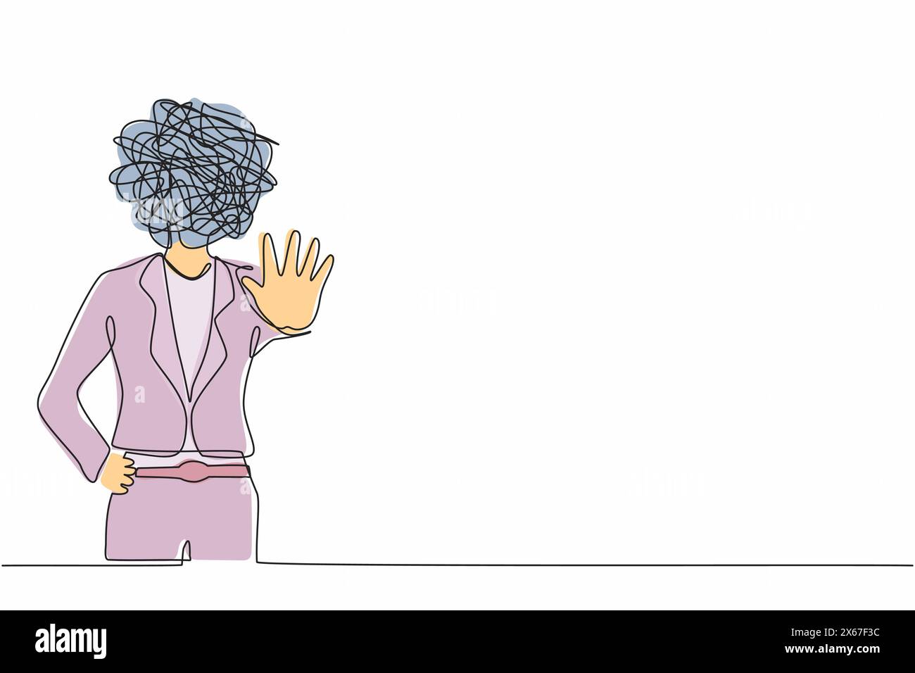 Continuous one line drawing businesswoman with round scribbles instead ...