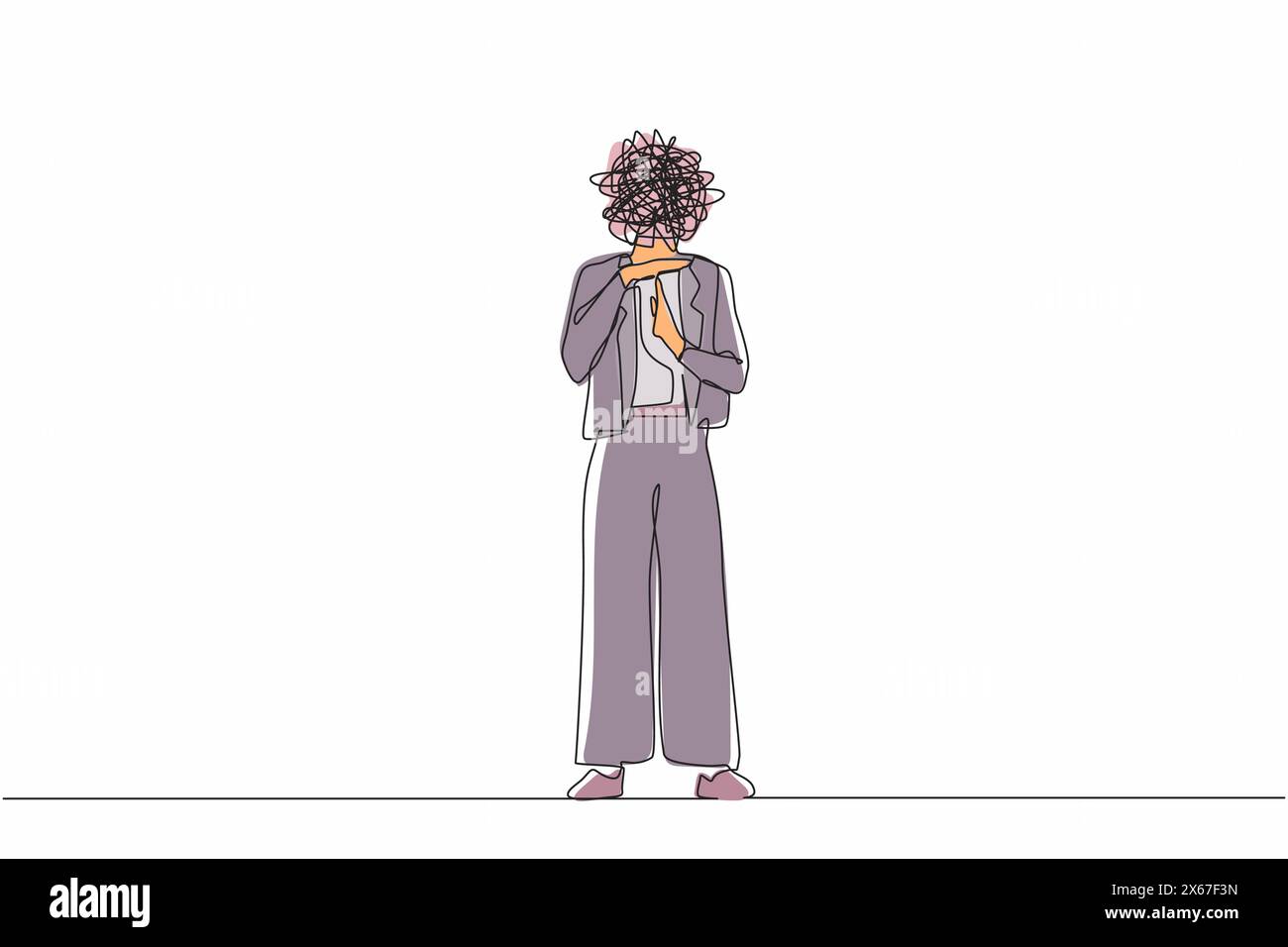 Continuous one line drawing businesswoman with round scribbles instead ...