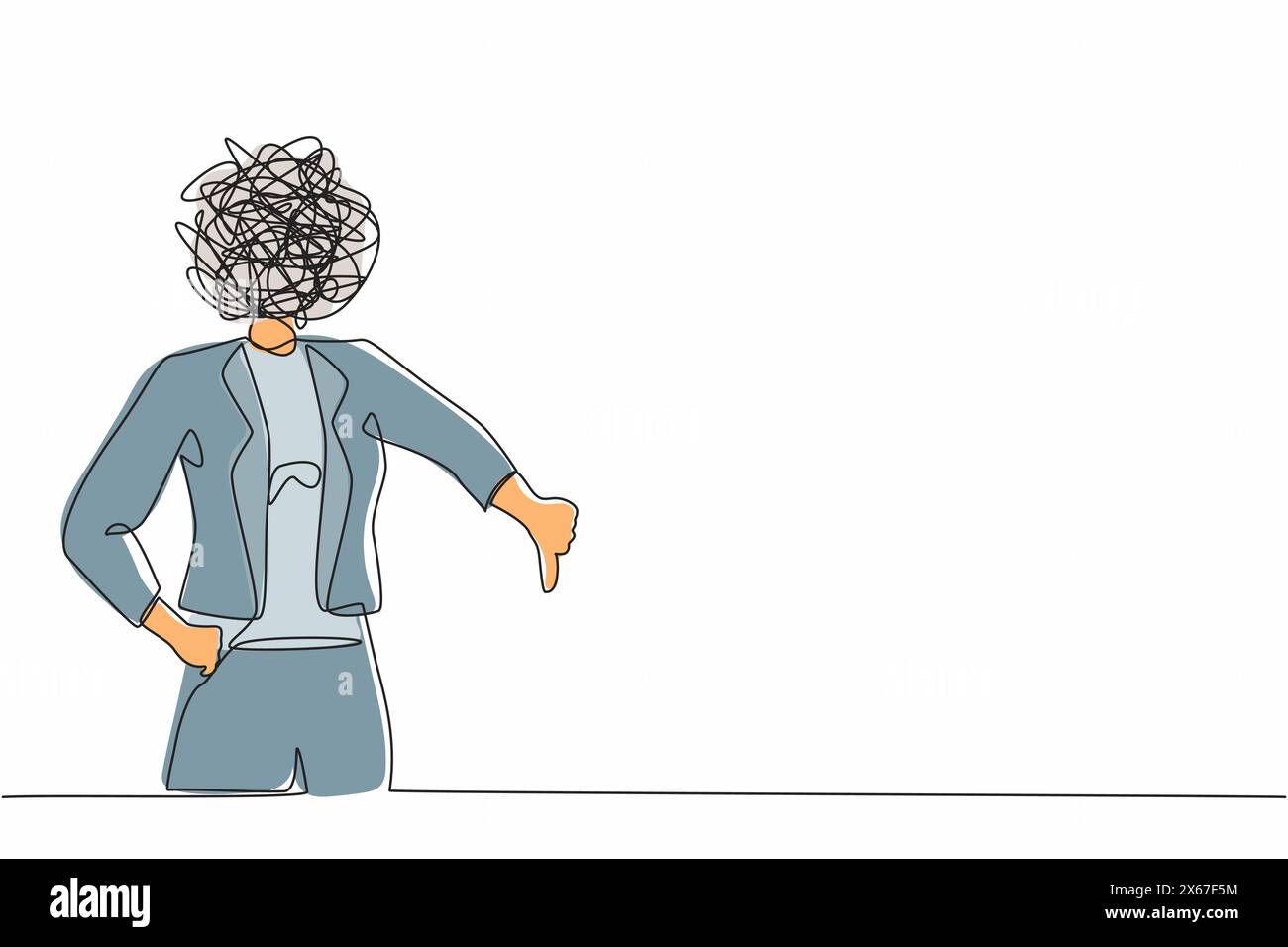 Single one line drawing businesswoman with round scribbles instead of a ...