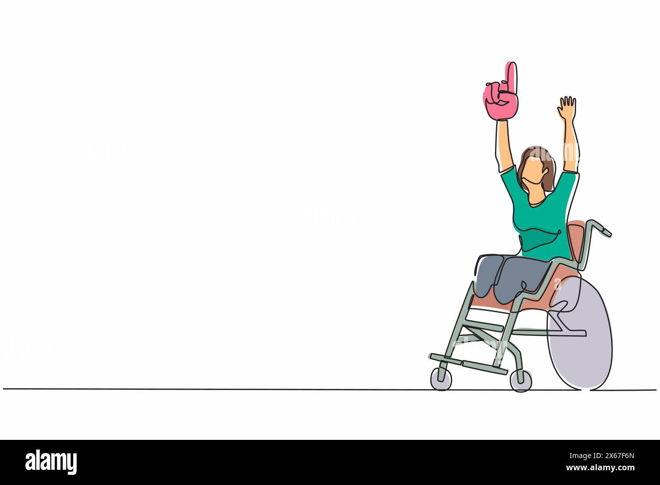 Single one line drawing happy disability young woman in wheelchair ...