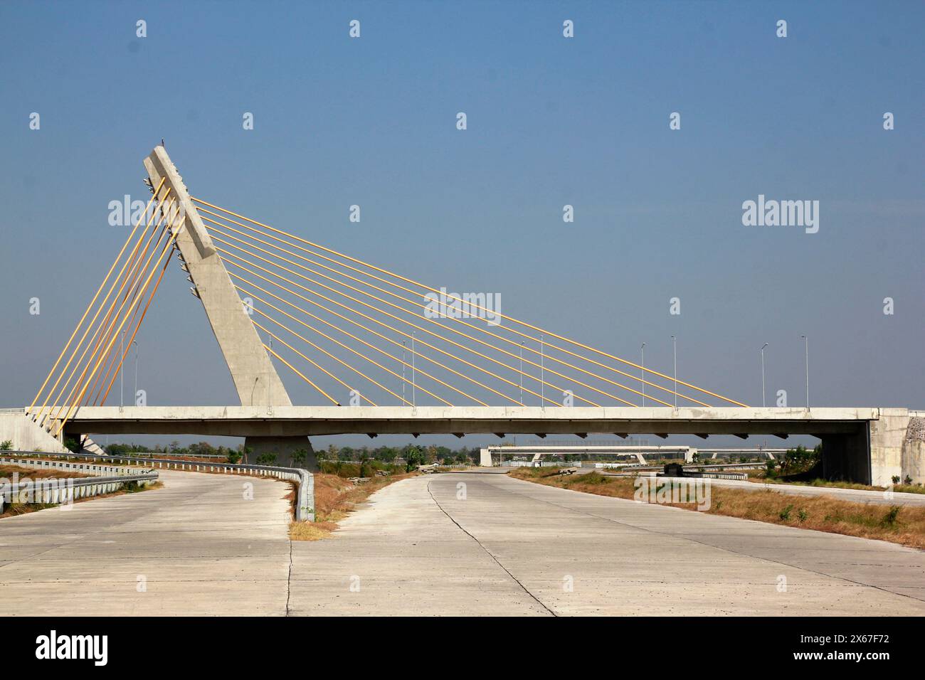 Construction of a concrete bridge for a toll road that has just been ...