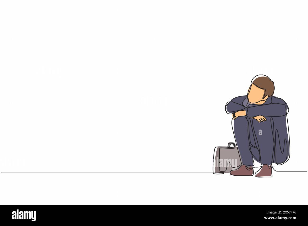 Continuous one line drawing depressed businessman suffer emotion ...