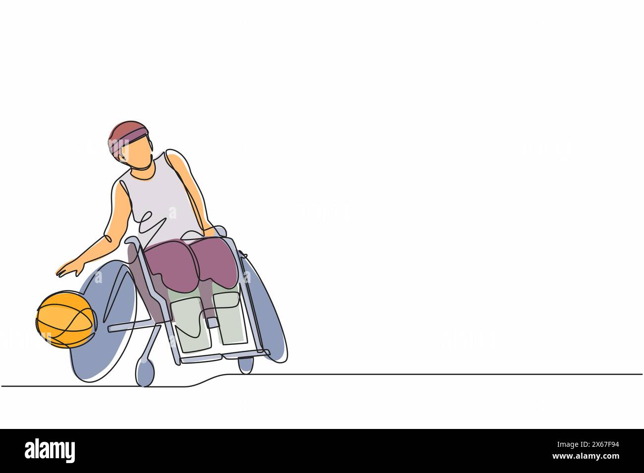 Continuous one line drawing athlete playing basketball sitting in ...