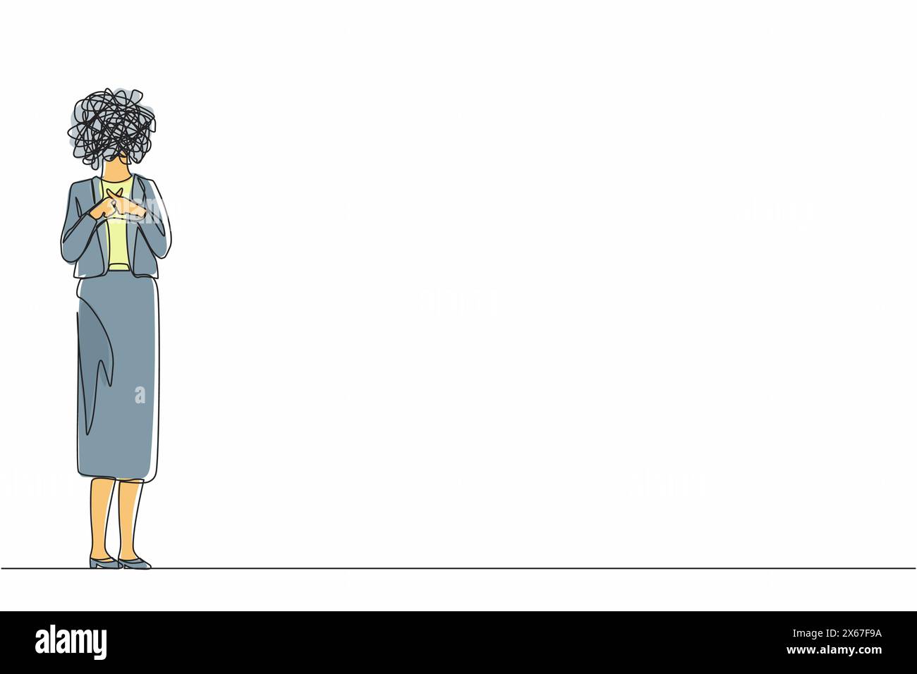 Single continuous line drawing businesswoman with round scribbles ...