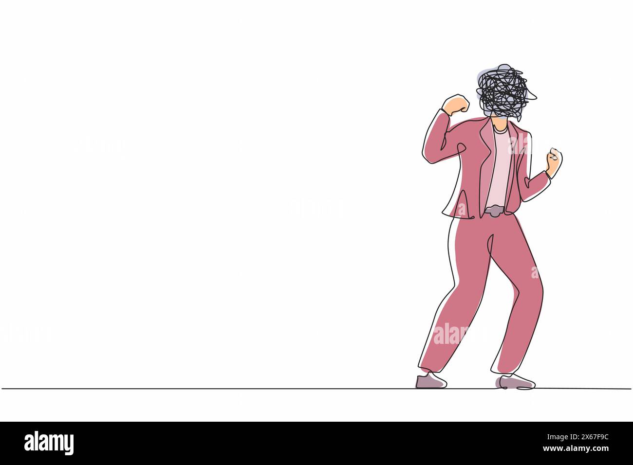 Single one line drawing businesswoman with round scribbles instead of a ...