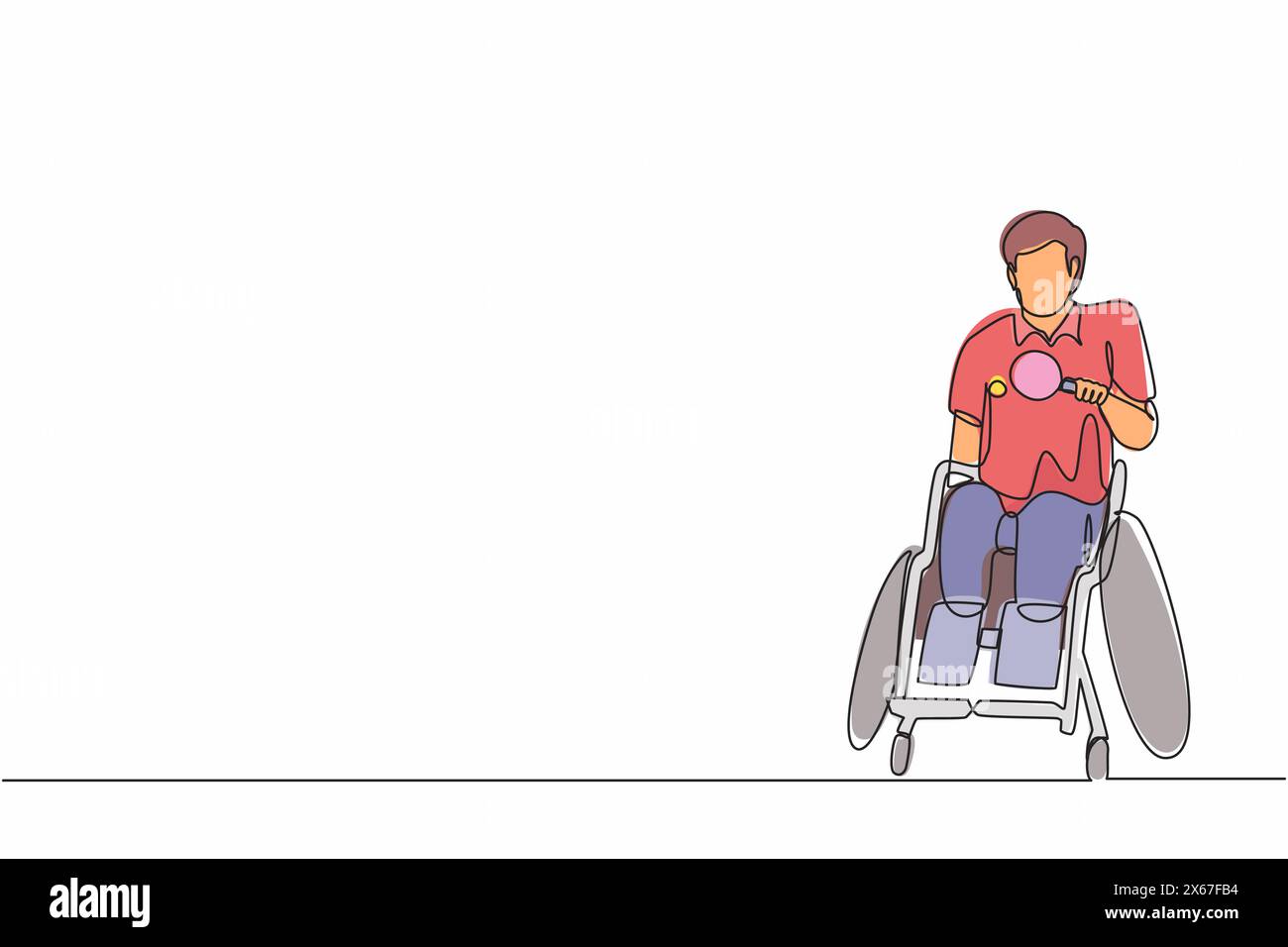 Single continuous line drawing disabled sportsman in wheelchair playing ...