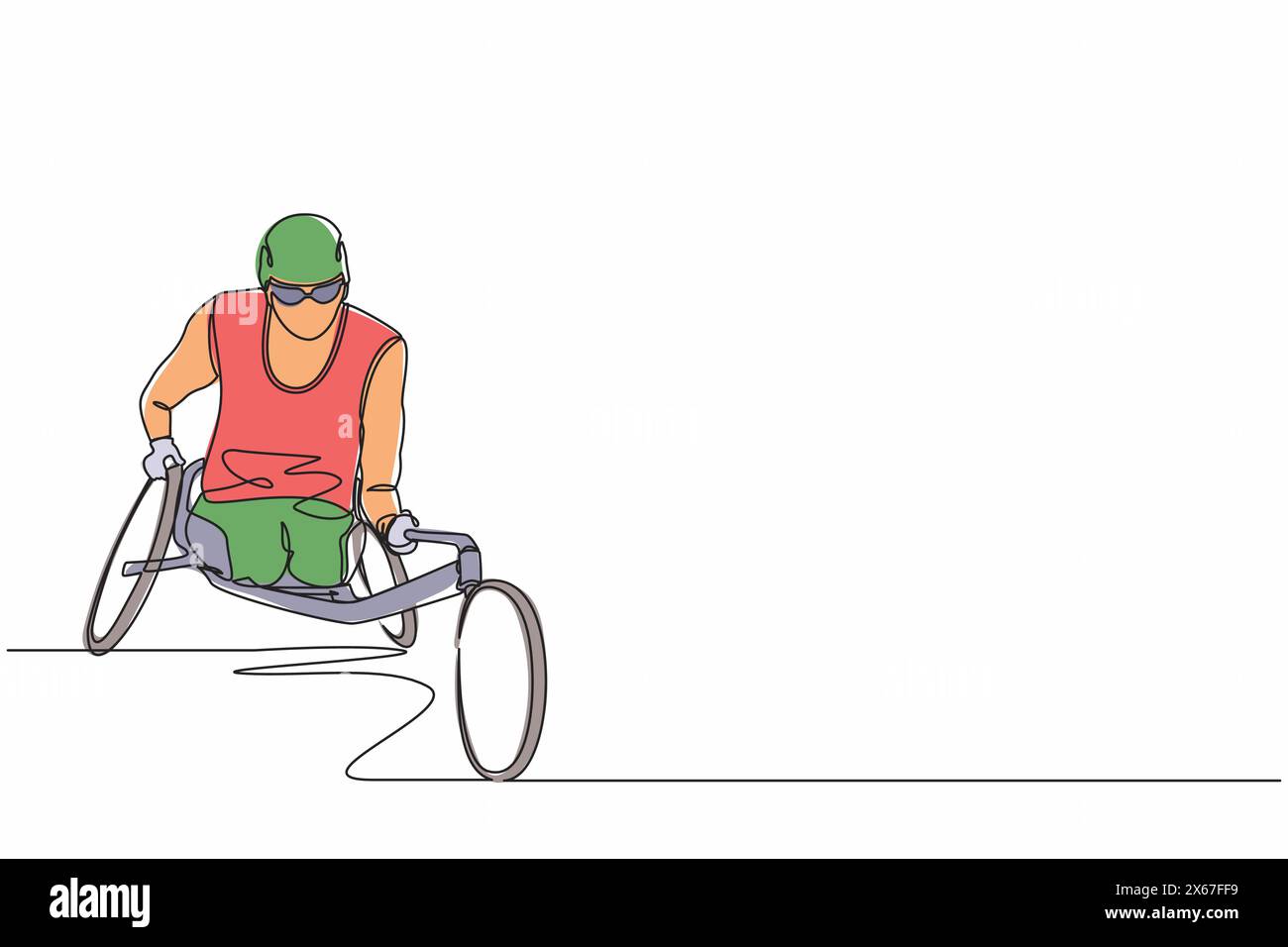 Single continuous line drawing racing on the sports wheelchair ...