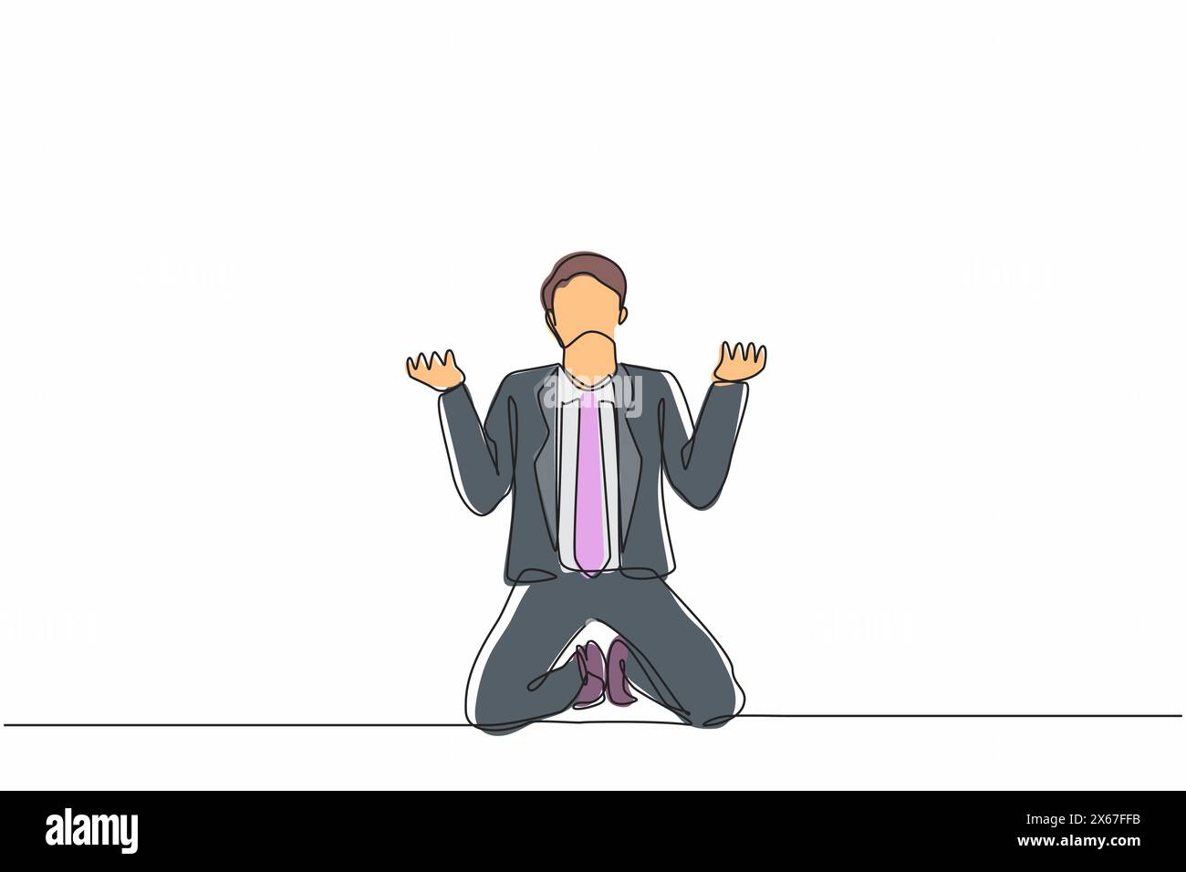 Continuous one line drawing businessman despair suffer grief. Male ...