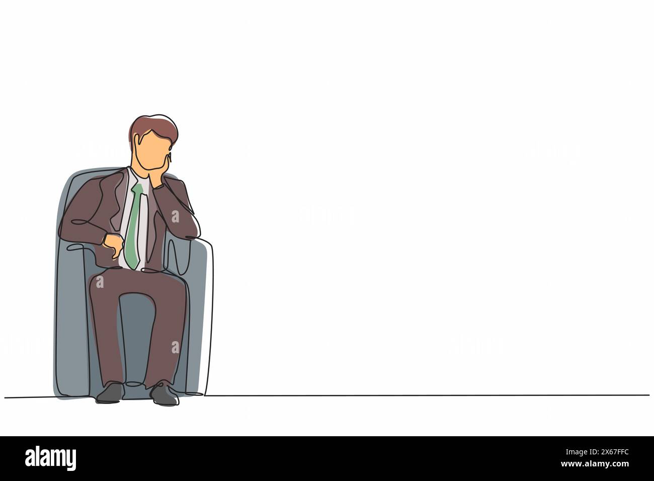 Single continuous line drawing businessman sitting at sofa in living ...