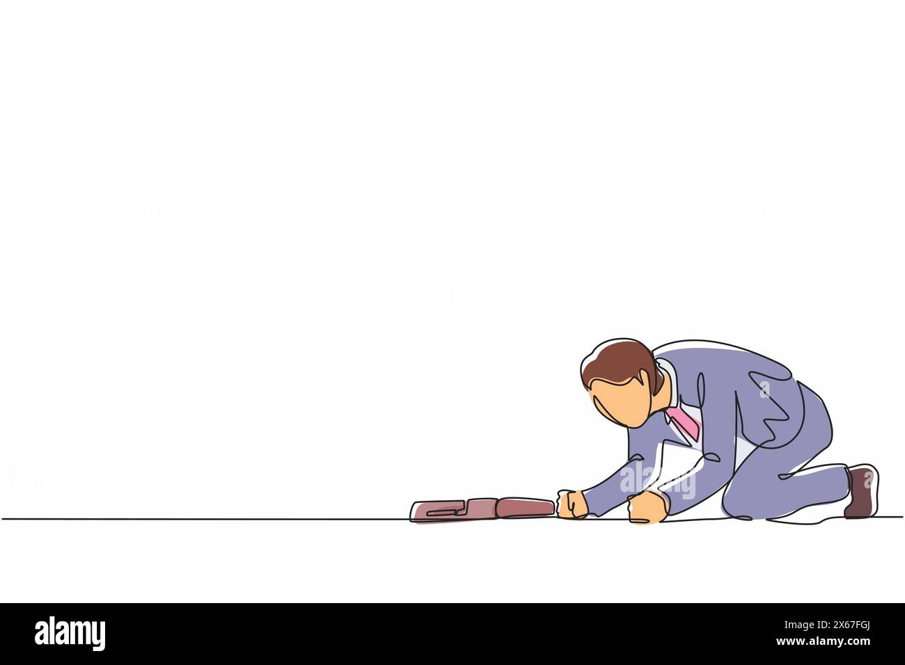 Single one line drawing depressed businessman with briefcase crawling ...