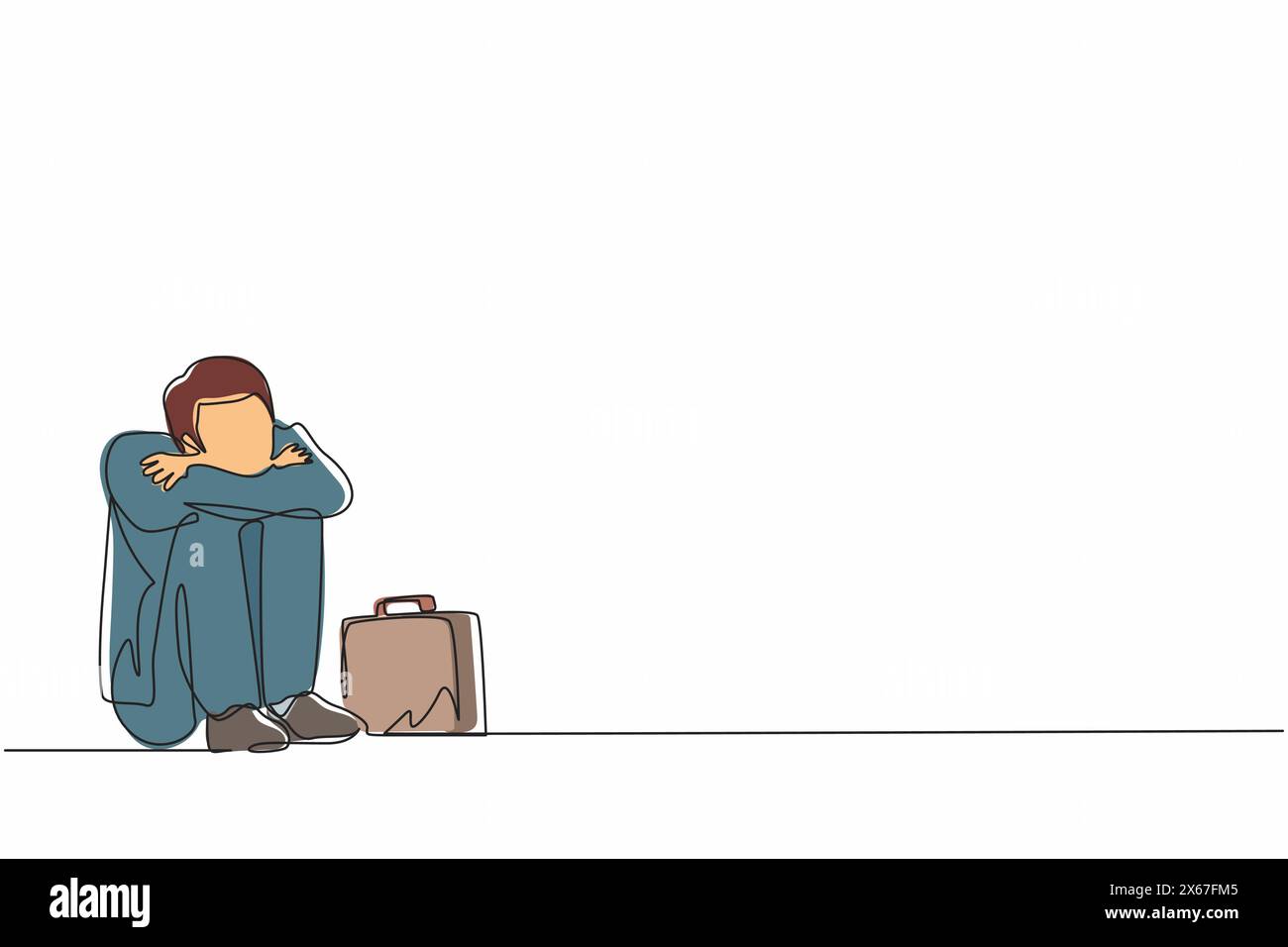 Single continuous line drawing depressed businessman suffer emotion ...