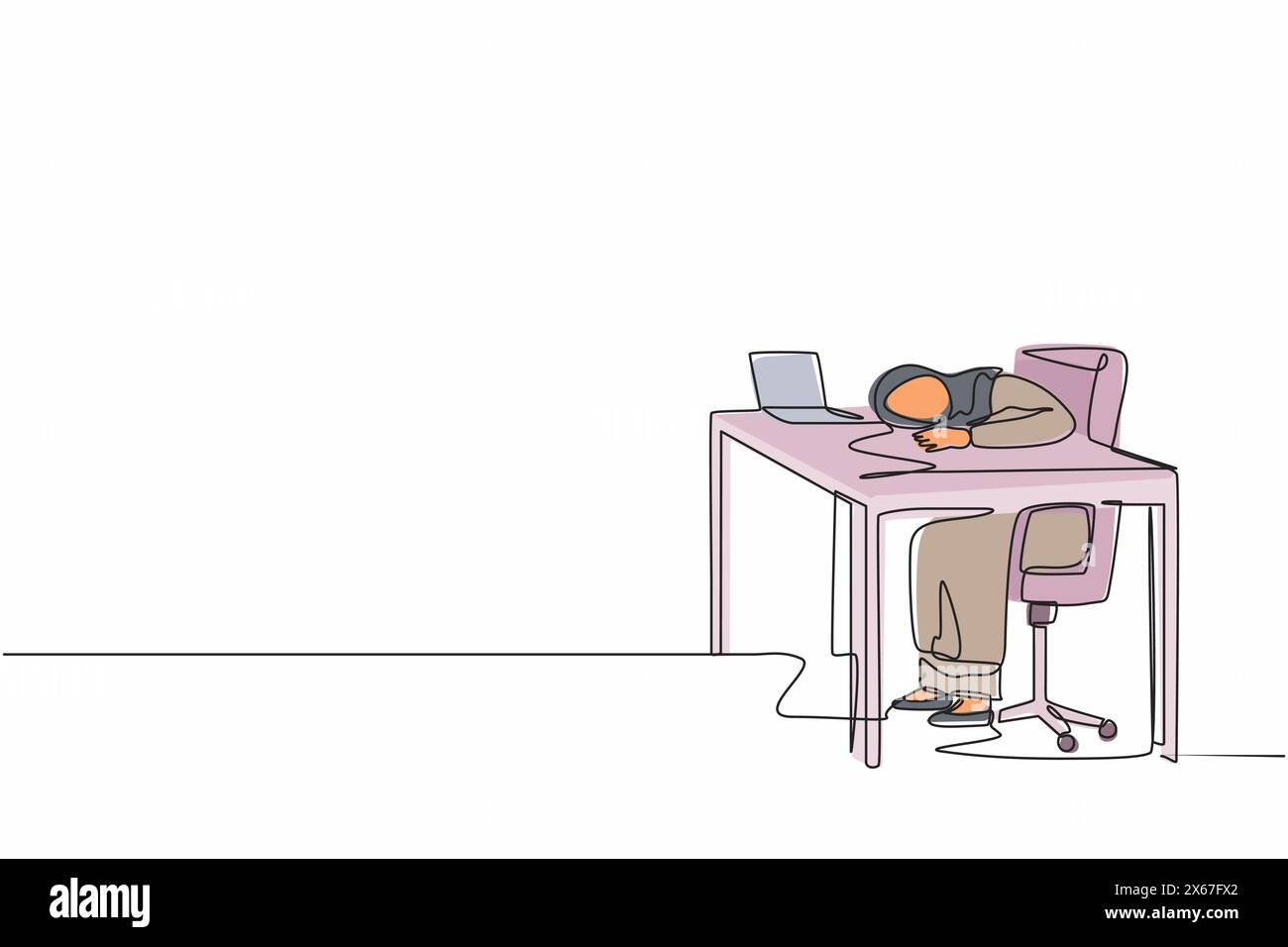 Single one line drawing exhausted sick tired Arab female manager in ...