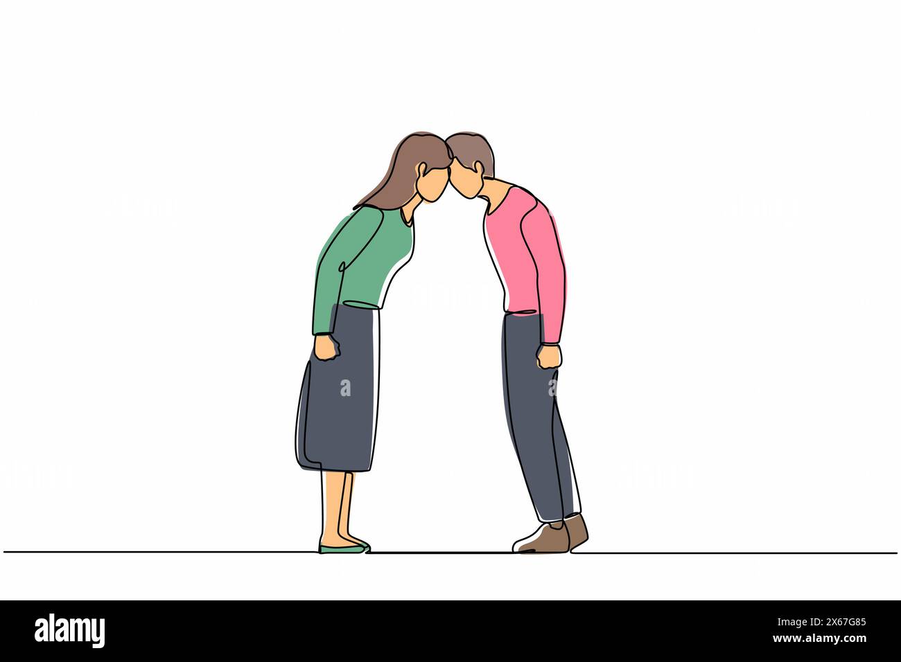 Continuous one line drawing couple man and woman arguing scream at each ...