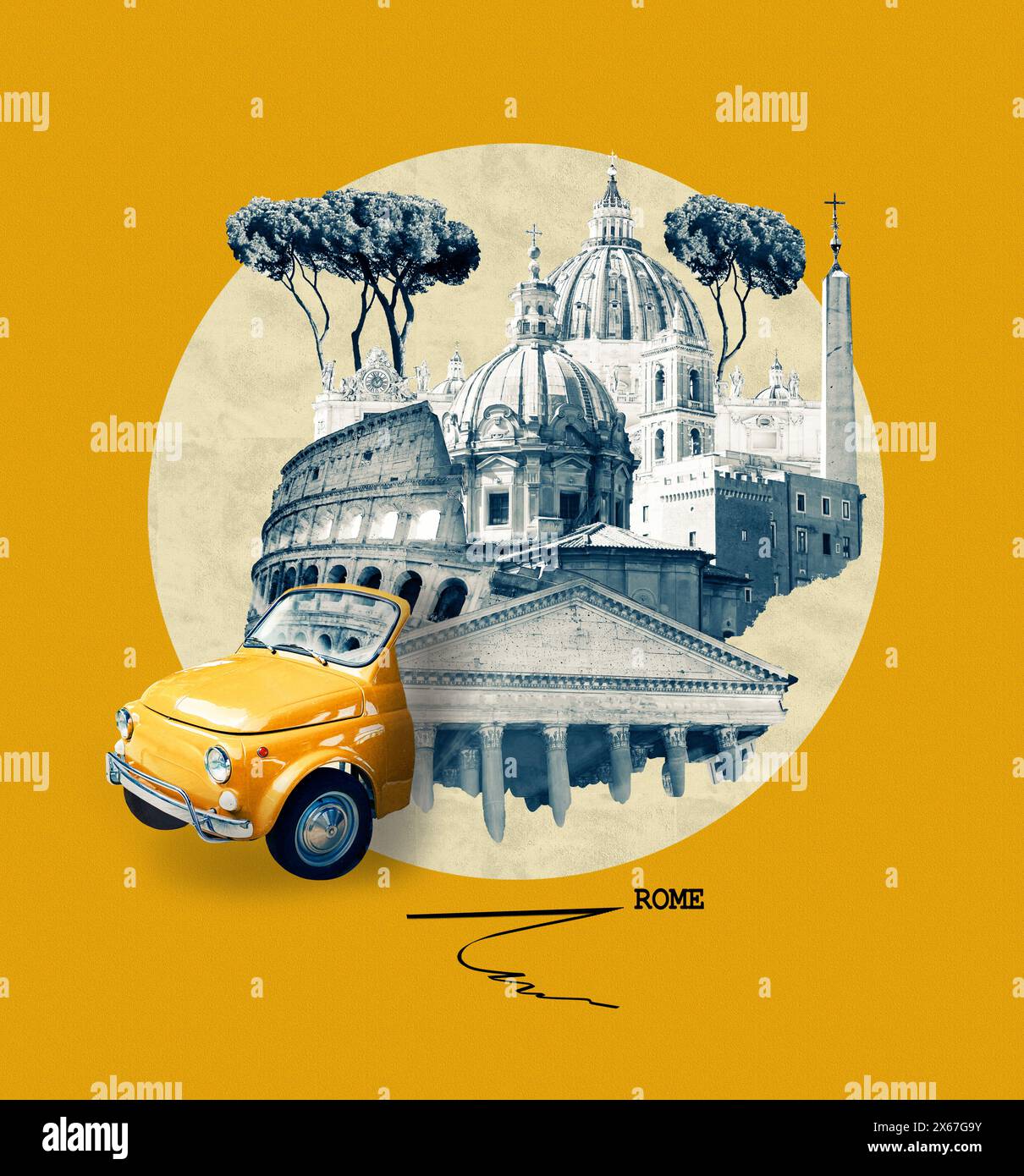 Rome famous landmarks collage. The modern art design from best views of ...