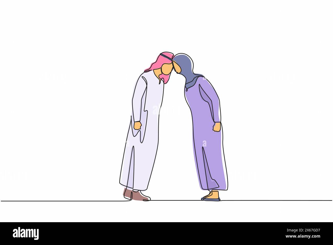 Single continuous line drawing Arab man and woman arguing scream at ...