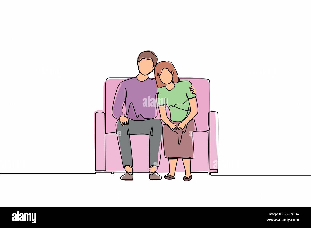 Single continuous line drawing man comforting sad woman. Male ...