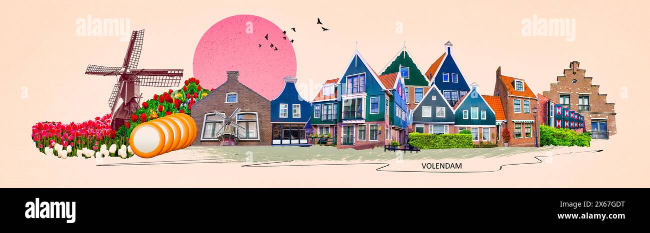 Beautiful wooden houses. Typical small Dutch houses facades in Volendam ...