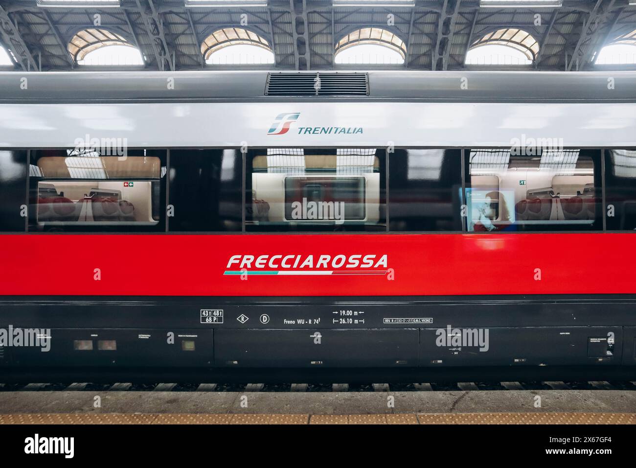 Milan, Italy - 2 January 2024: Close-up of the FrecciaRossa train at ...