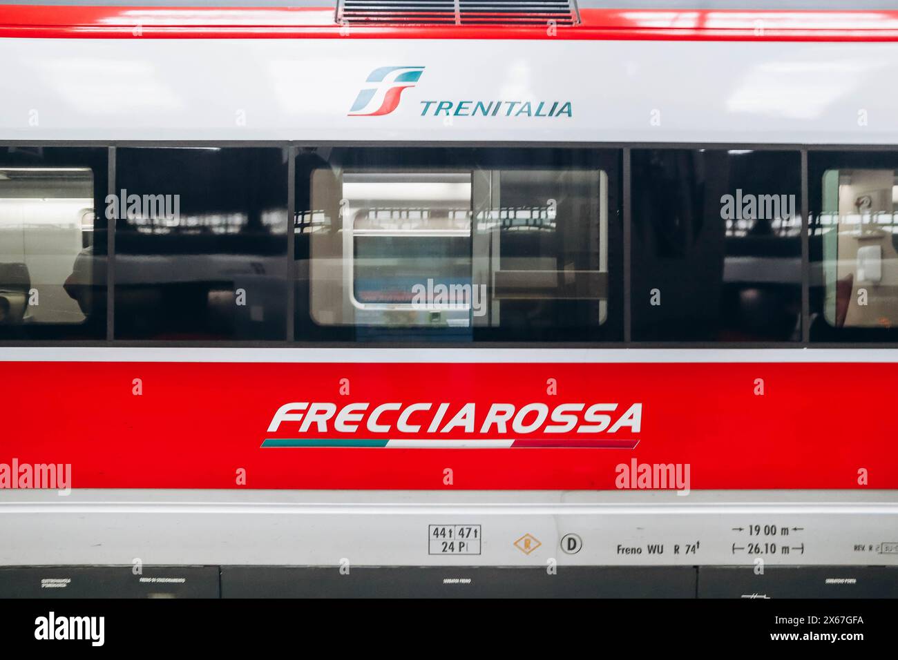 Milan, Italy - 2 January 2024: Close-up of the FrecciaRossa train at ...