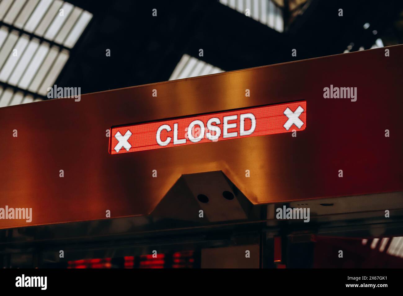 Closed passage signal at a train station in Milan Stock Photo - Alamy