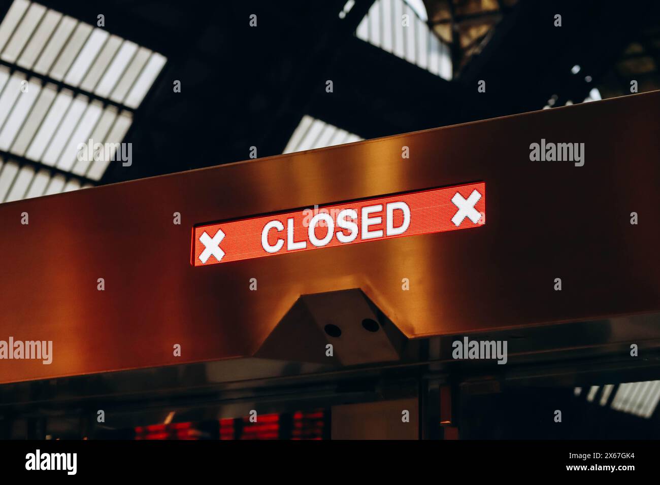 Closed passage signal at a train station in Milan Stock Photo - Alamy