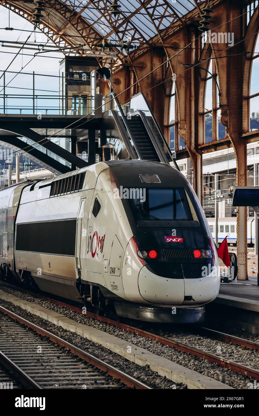 Nice, France - 6 January, 2024: TGV OuiGo train on the railway station ...