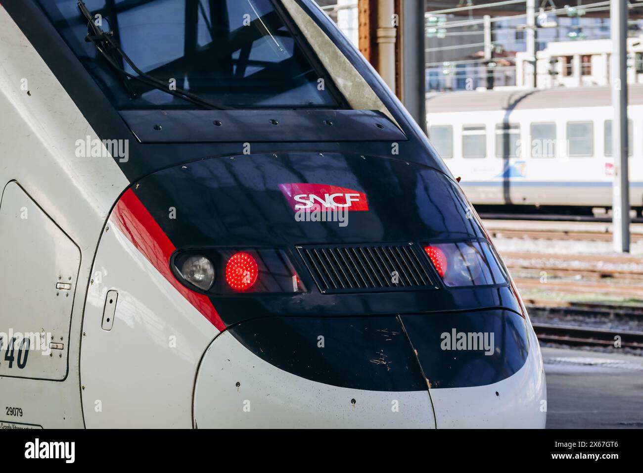 Nice, France - 6 January, 2024: TGV OuiGo train on the railway station platform in Nice Stock ...