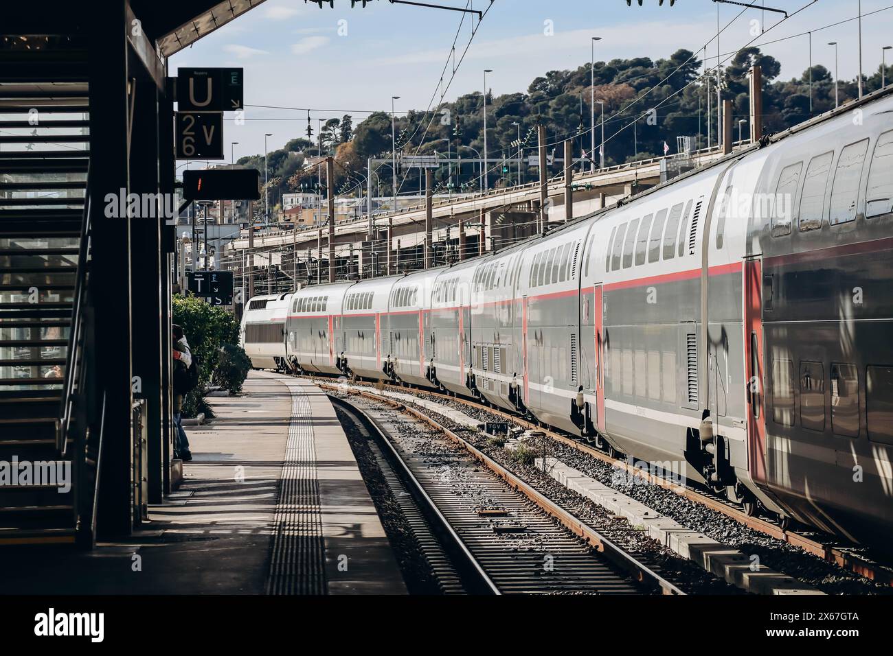Nice, France - 6 January, 2024: TGV OuiGo train on the railway station ...