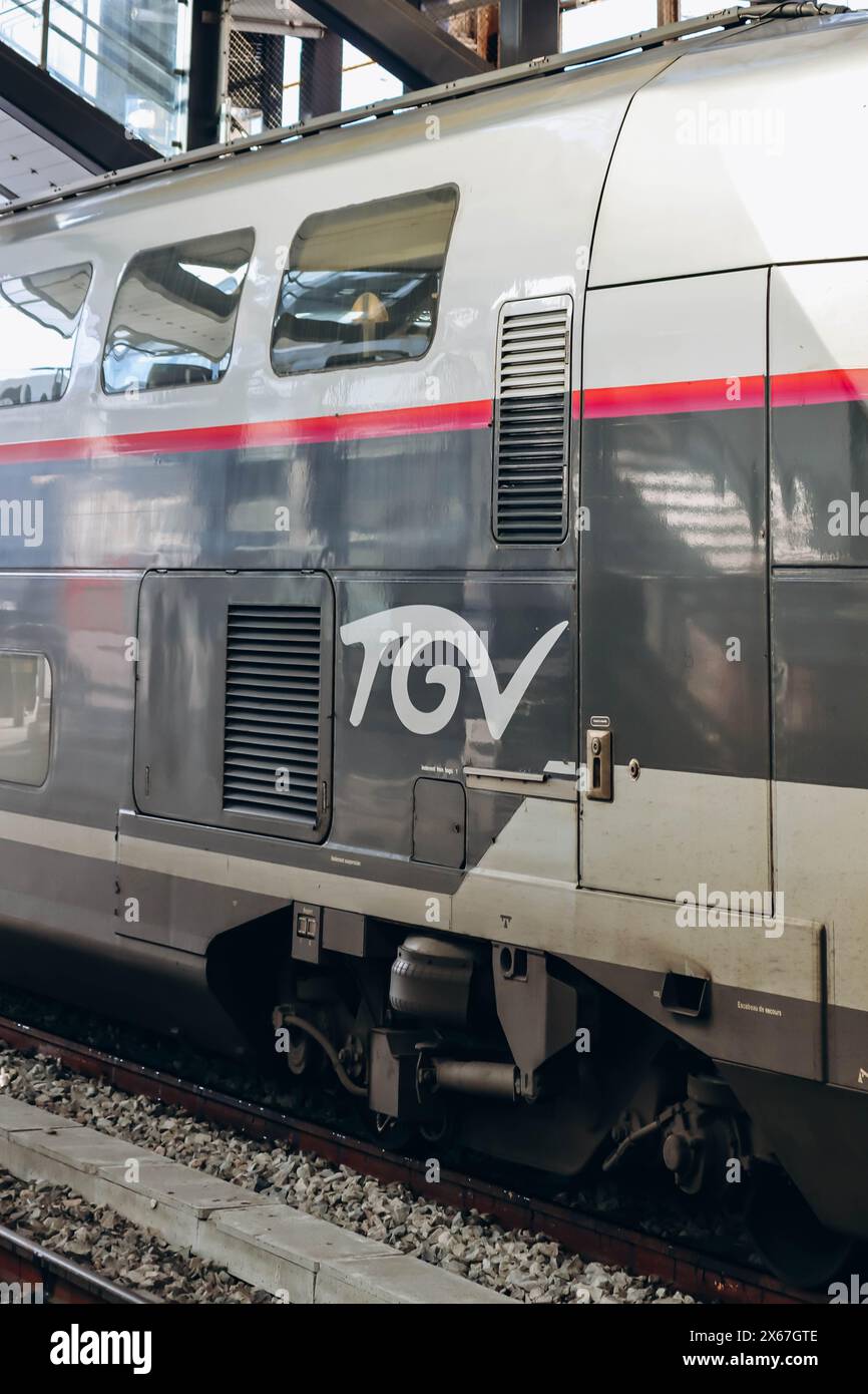 Nice, France - 6 January, 2024: TGV OuiGo train on the railway station ...