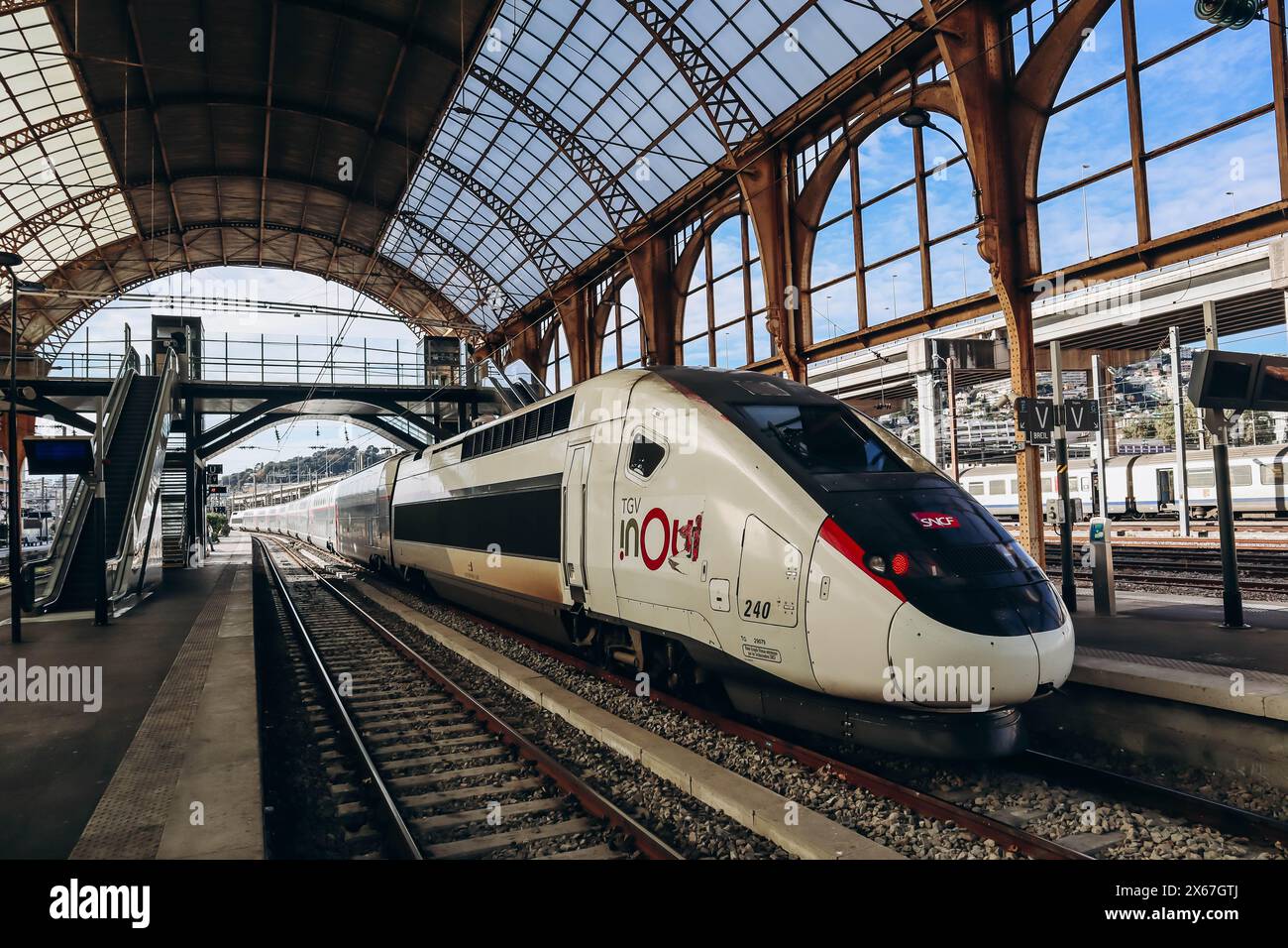 Nice, France - 6 January, 2024: TGV OuiGo train on the railway station ...