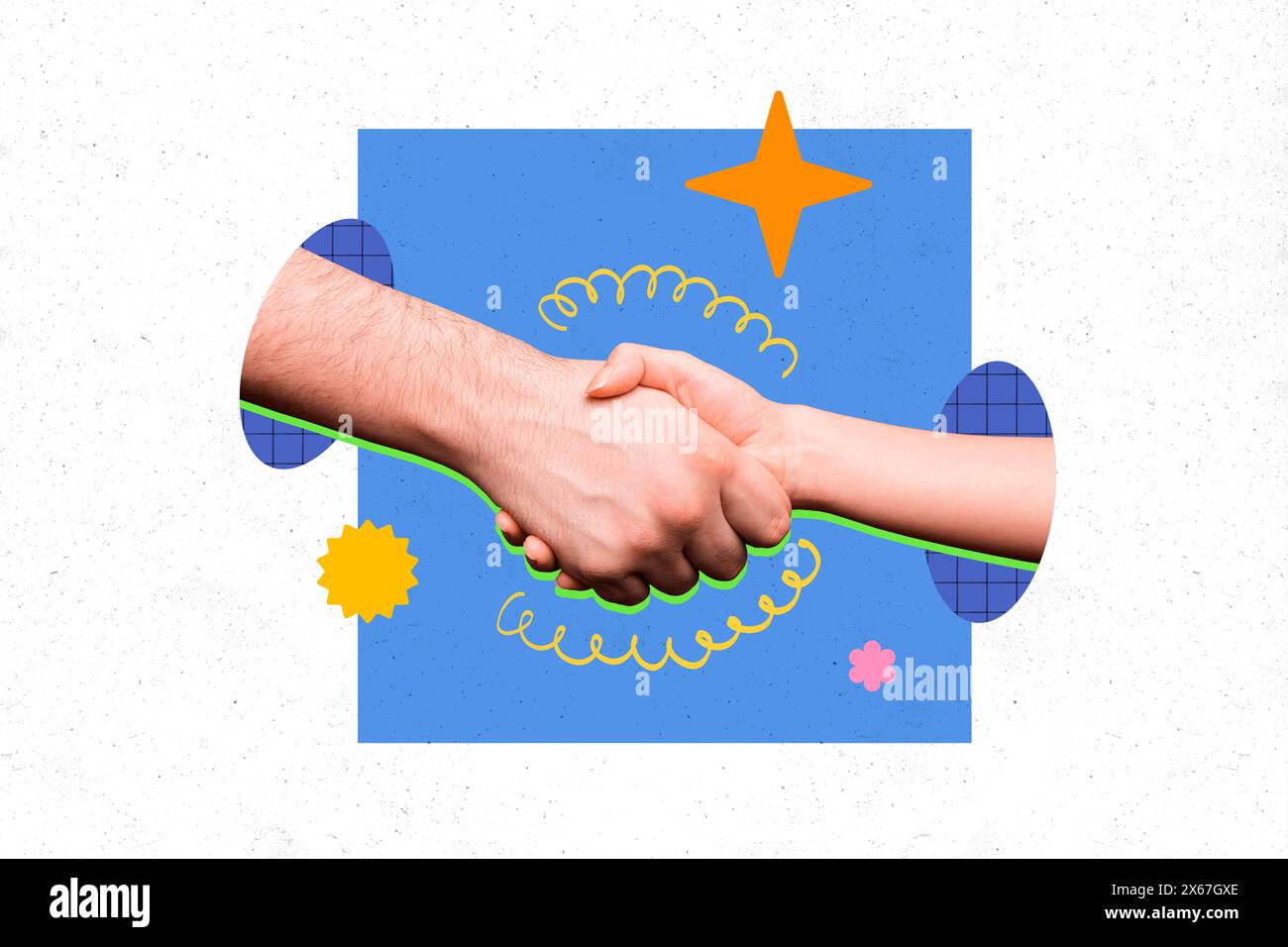 Composite photo collage of people hand shake greeting gesture agreement ...