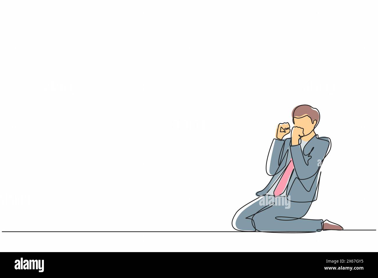 Single continuous line drawing happy businessman kneeling with gesture ...