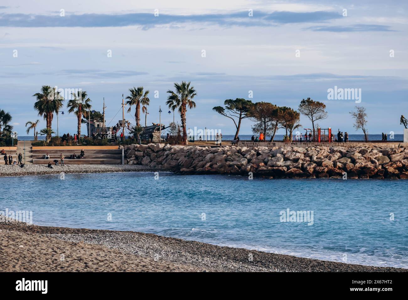 Menton, France - 6 January, 2024: Evening view of the city of Menton ...