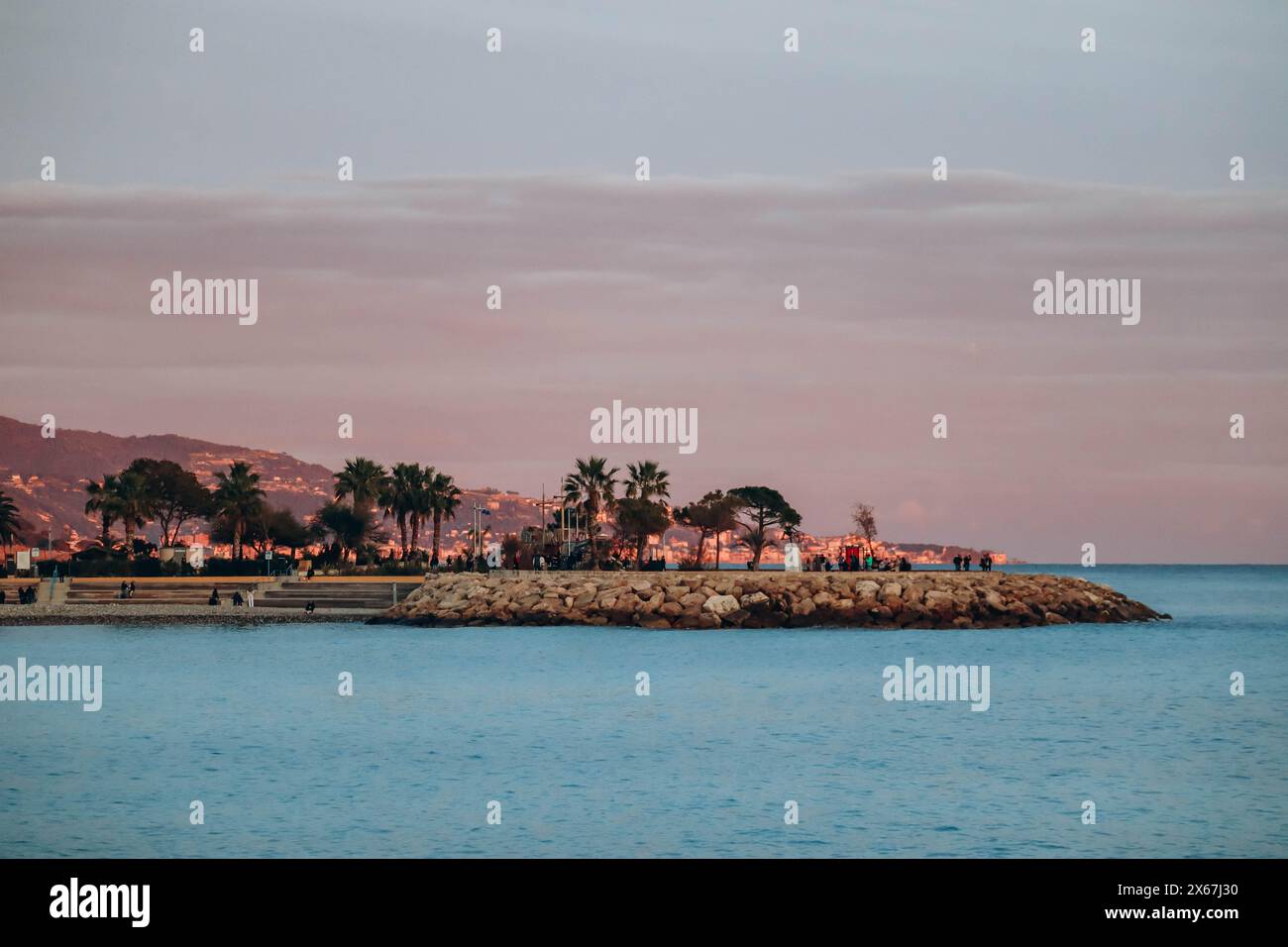 Menton, France - 6 January, 2024: Evening view of the city of Menton ...