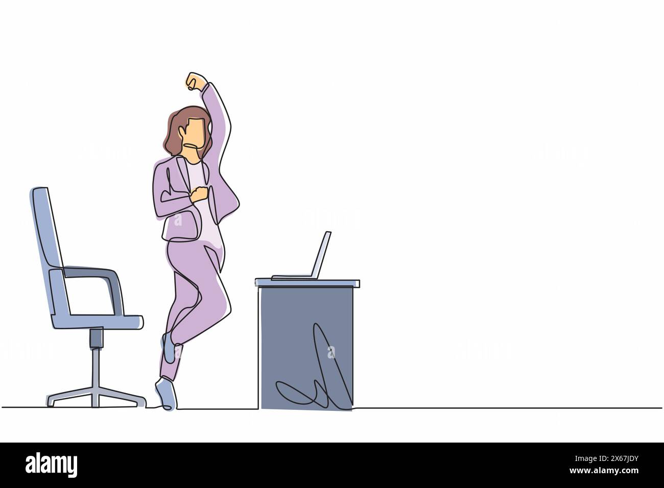 Single continuous line drawing happy businesswoman jumping and dancing ...