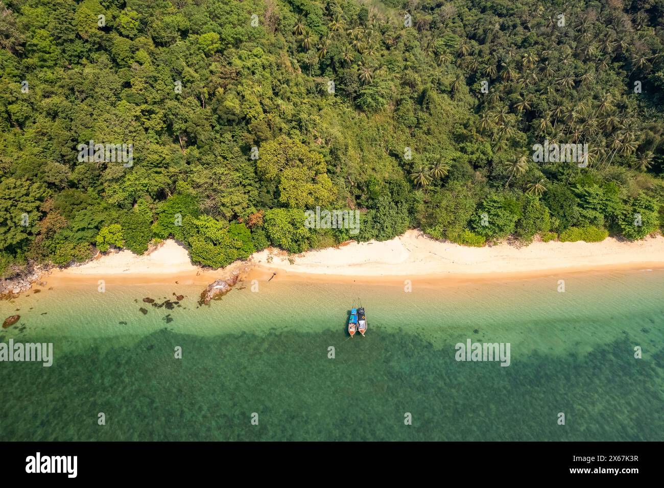 Haad Lang Khao beach on the island of Koh Libong seen from the air ...