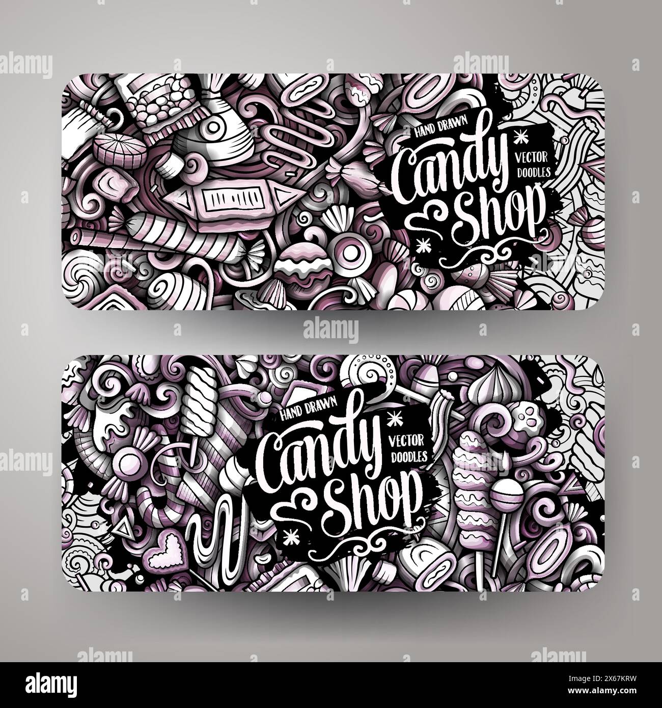 Cartoon vector doodle set of Candies banners templates Stock Vector ...