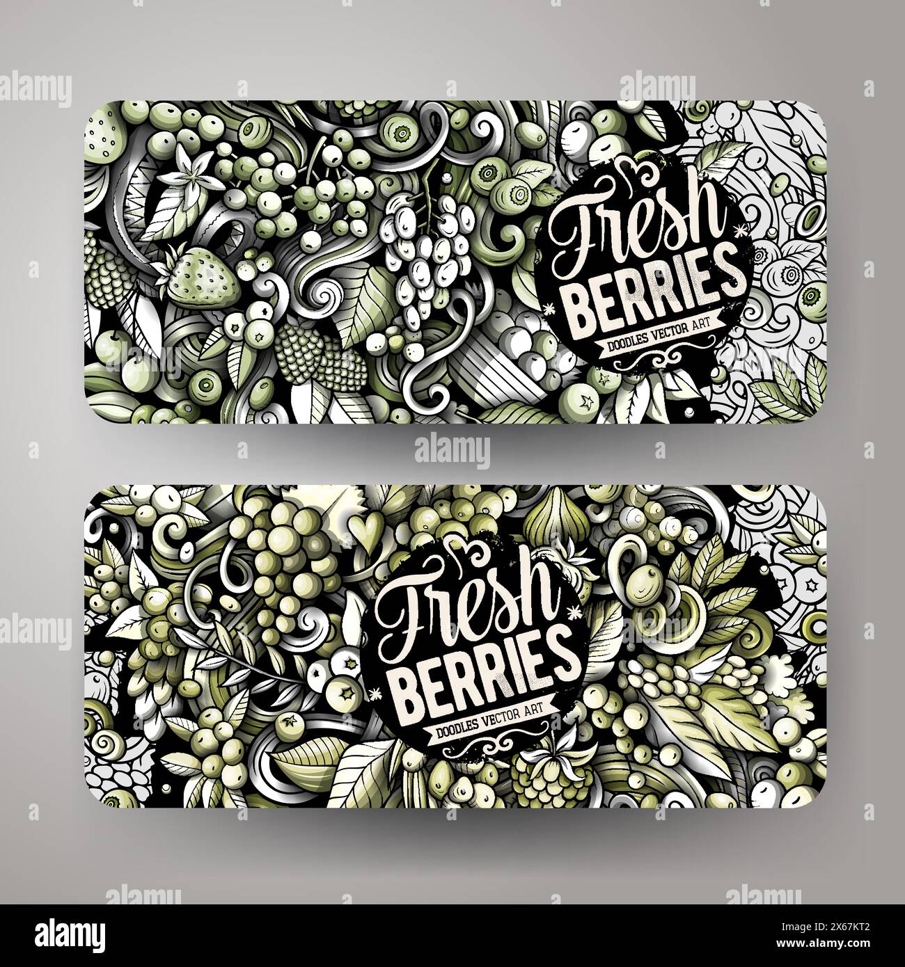 Cartoon vector doodle set of Berry Fruits banners Stock Vector Image ...