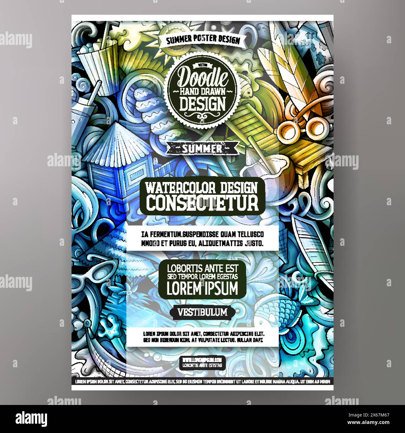 Cartoon vector doodles Summer poster template Stock Vector Image & Art ...