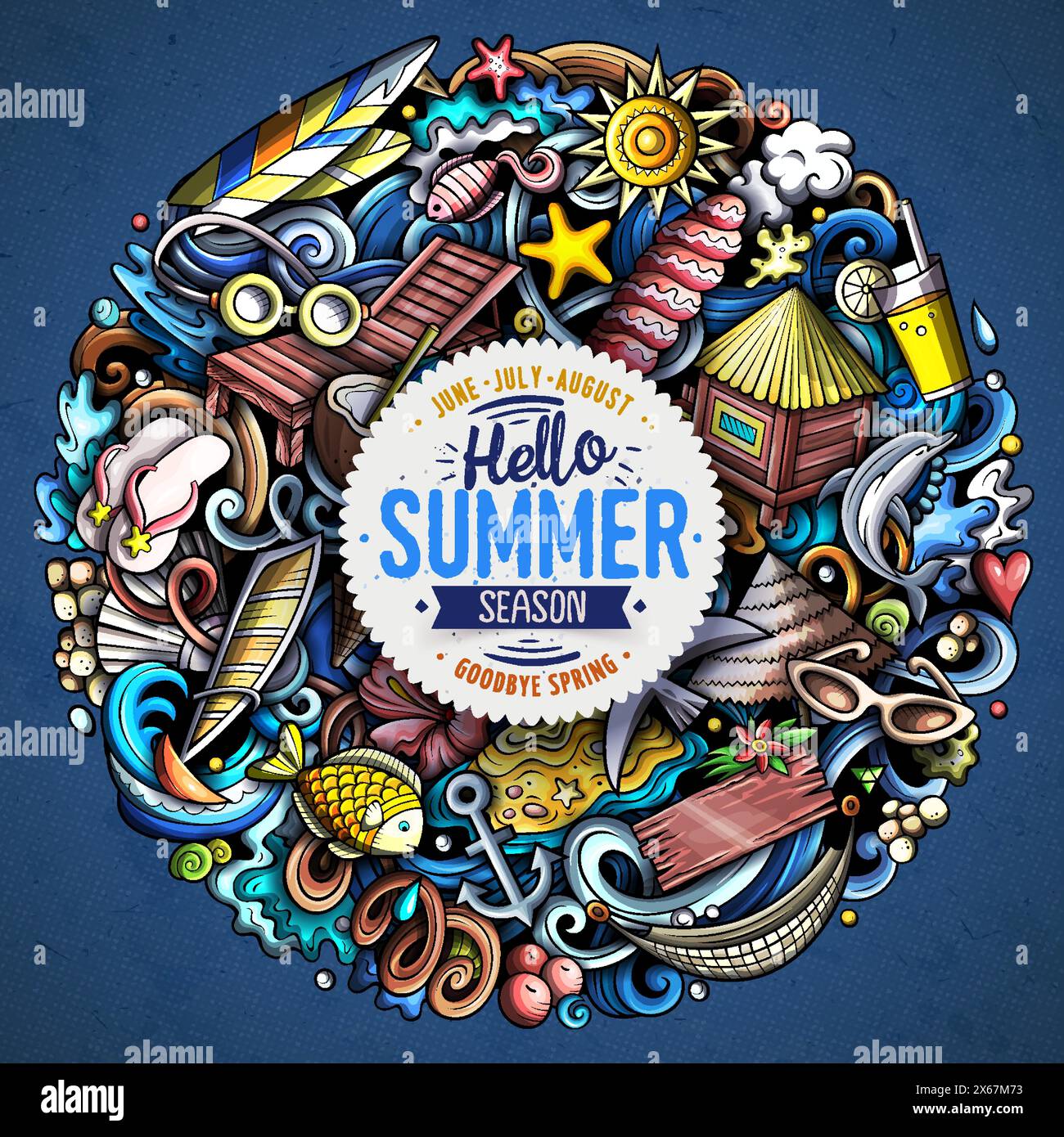 Summer beach cartoon vector doodles illustration Stock Vector Image ...