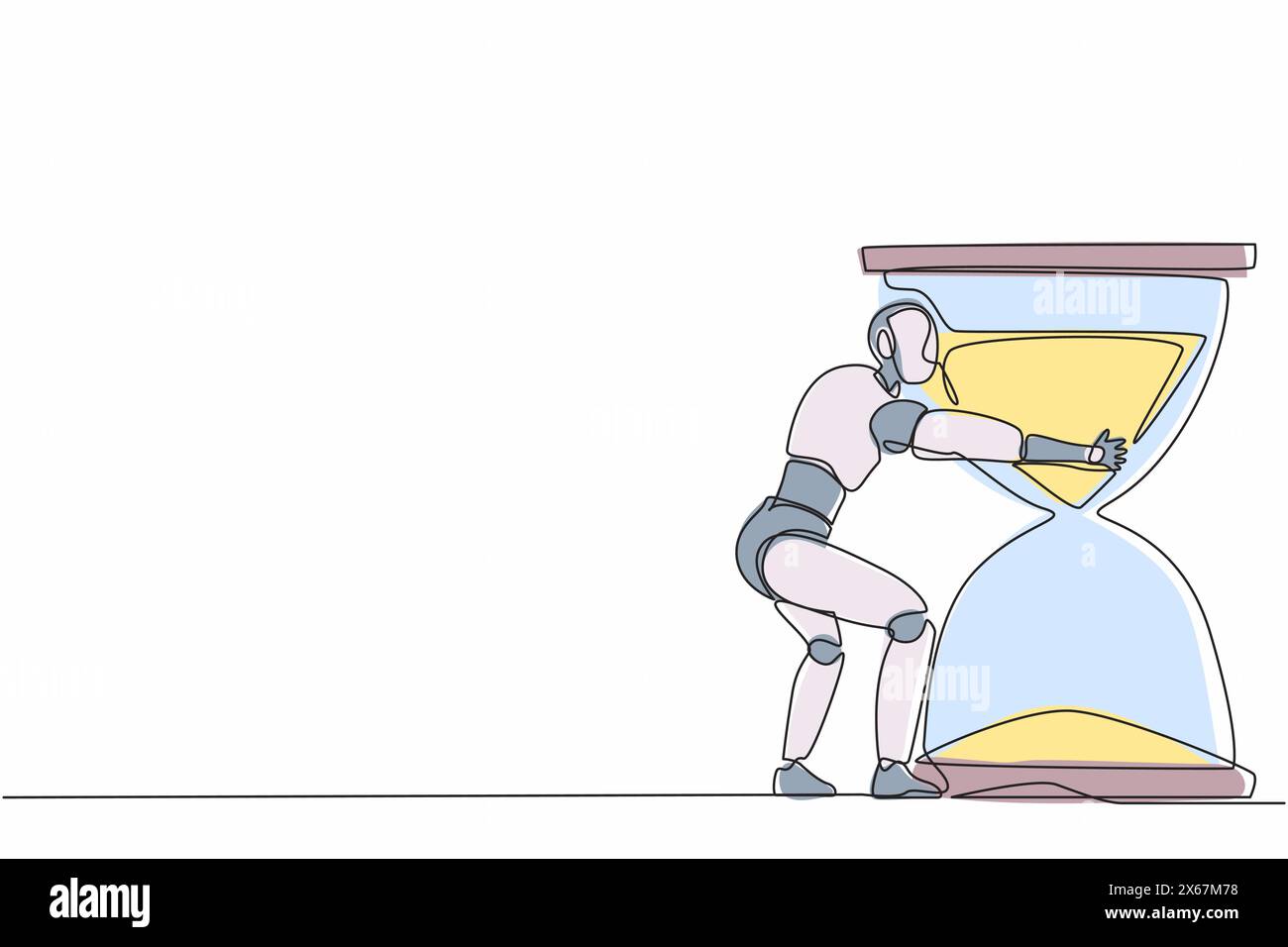 Single continuous line drawing robots hugging huge hourglass. Modern ... Single continuous line drawing robots hugging huge hourglass. Modern ...