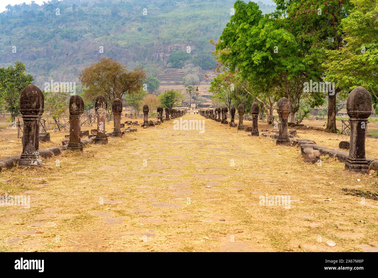 Processional way to the mountain temple Wat Phu, Champasak province ...