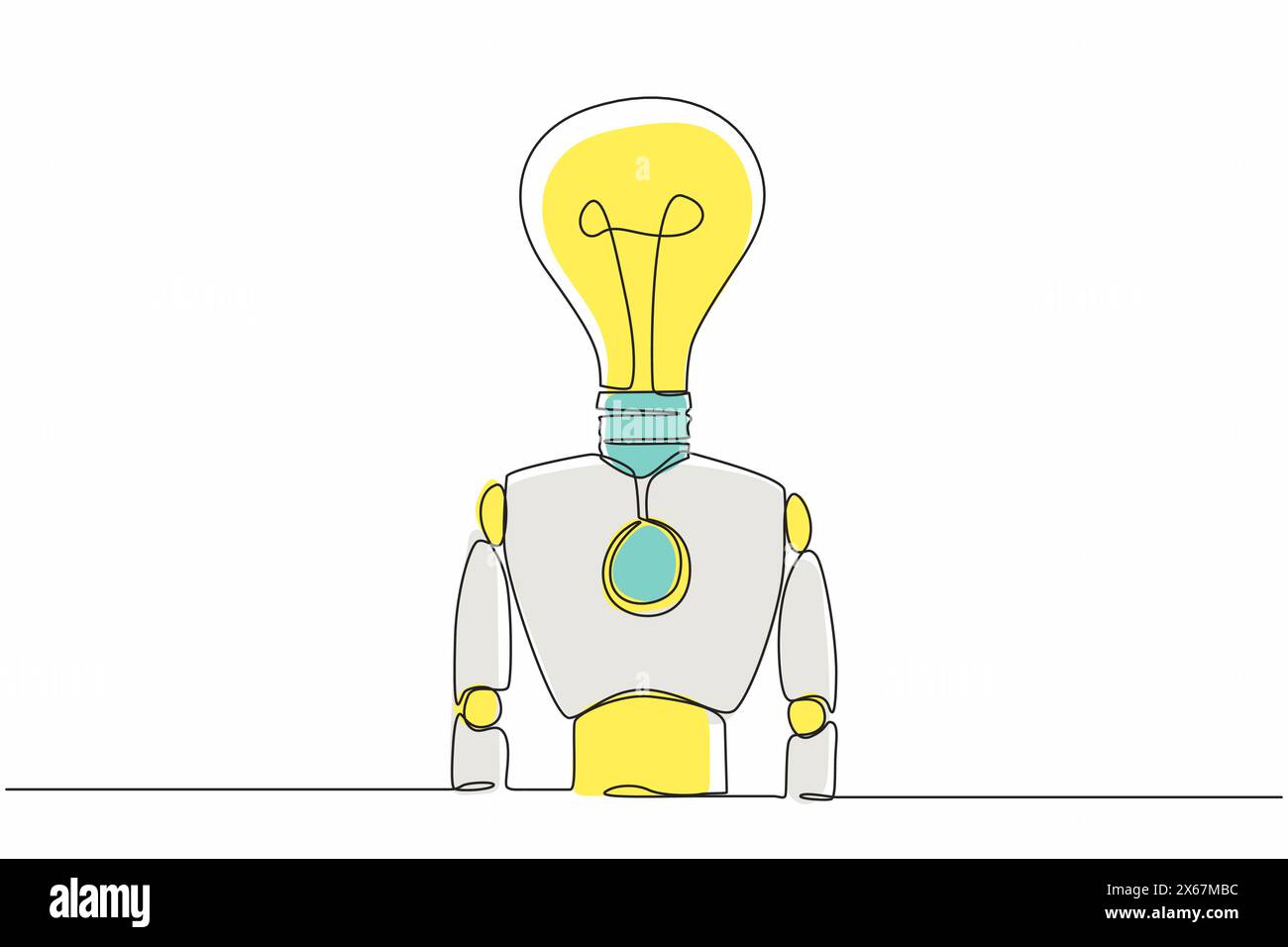 Single one line drawing robot with light bulb instead of head. Future ...
