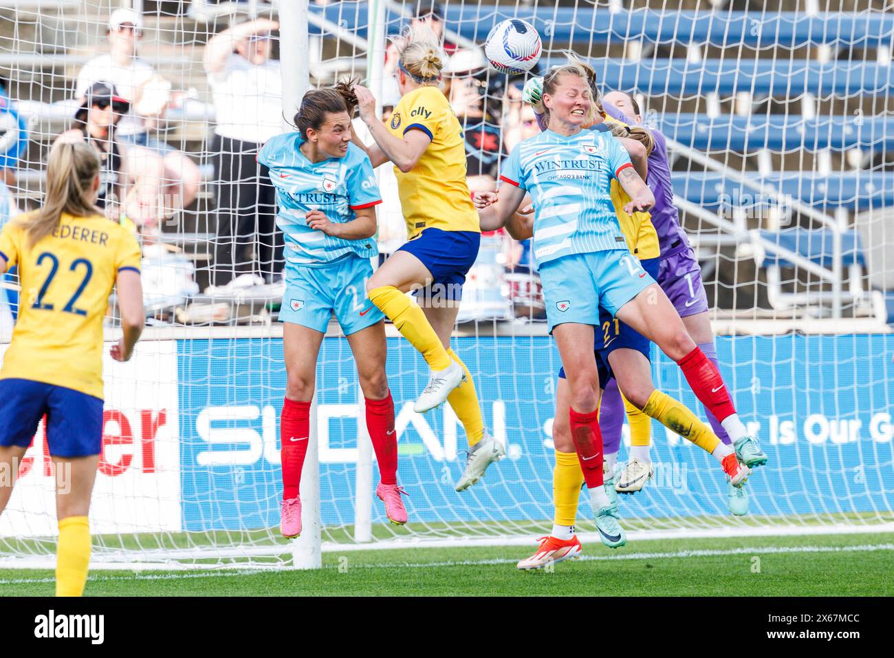 Bridgeview, Illinois, USA. 12th May, 2024. Chicago Red Stars forward Jenna Bike (24) heads the ...